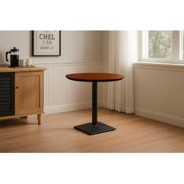 Bistrotisch rund mit Schweizer Kante Akazienholz nussbaum massiv 80 cm S&auml;ulengestell schwarz BRASILIA