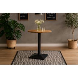 Bistrotisch rund mit Schweizer Kante Akazienholz natur massiv 60 cm S&auml;ulengestell schwarz BRASILIA