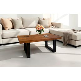 Couchtisch gerade Kanten 100&times;55 cm Mangoholz honig massiv U-Gestell schwarz NADIA