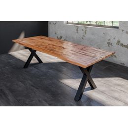 Baumkantentisch Esstisch Mangoholz massiv X-Gestell schwarz 180 x 90 cm DORA