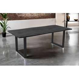 Esstisch 240x100 cm Baumkante Holz Grau-Optik U-Gestell Metall schwarz JOSY