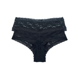 Hipster bonprix, Damen, Gr. 36/38 (S), 2 Stk., schwarz (schwarz, schwarz), Obermaterial: 86% Polyamid, 14% Elasthan, Unterhosen, mit elastischer Allover-Spitze, aus Polyamid und Elasthan
