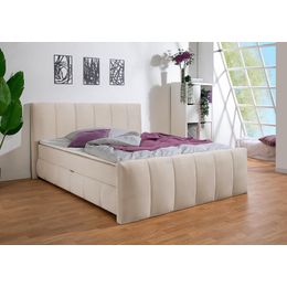Boxbett Home Affaire "Hanelore inkl. Bettkasten und Topper", beige, B:192cm L:220cm, Komplettbetten, Boxbett mit Bettkasten und Fu&szlig;teil, inkl. Topper