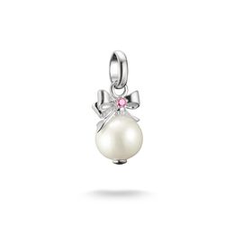Charm-Einh&auml;nger Thomas Sabo "Charm Perle mit Schleife - Connect", silberfarben, pink, wei&szlig;, pink, Charms, Damen, Perlen, Silber 925 (recycelt), mit Zirkonia (synth.) oder Rubin (synth.) - mit S&uuml;&szlig;wasserzuchtperle