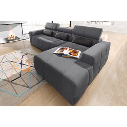 Ecksofa DOMO collection "Brandon gro&szlig;e Ausf&uuml;hrung B/T/H: 289/177/80 cm, auch in Leder und Cord", grau (dunkelgrau), B:289cm H:80cm T:175cm, Luxus-Microfaser in Antikleder-Optik (100% Polyester);Luxus-Microfaser (100% Polyester);Kunstleder SOFTLUX, Sofas, Ecksofa, mit Kopfteilverstellung, wahlweise Sitztiefenverstellung, L-Form