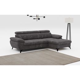 Ecksofa COTTA "Hudson L-Form, B: 261 cm", grau (graphite), B:261cm T:166cm, Sofas, Ecksofa, mit Kopfteilverstellung, optional Bettfunktion & Bettkasten
