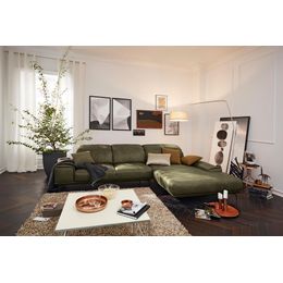 Wohnlandschaft Musterring "MR 2490 Ecksofa mit erstklassigem Sitzkomfort, Long-Life-Leder", gr&uuml;n (camouflage, s), B:342cm T:207cm, Sofas, Wohnlandschaft, Fu&szlig; Schwarz, Sitzh&ouml;he 46cm, wahlweise mit Funktionen, Ma&szlig;e 342x207 cm