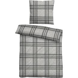 Bettw&auml;sche Biberna "Lya", grau (sturmgrau), B/L: 135cm x 200cm, 1 Stk., 1 Stk., Flanell, B/L: 80cm x 80cm, 2 Stk., Flanell, Obermaterial: 100% Baumwolle, Bettw&auml;sche, Bettw&auml;sche, kuschelig warm, weich, Melange, 100% Baumwolle, made in Germany