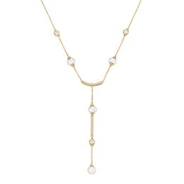 Collier "mit S&uuml;&szlig;wasser-Perlen und Zirkonia, Silber 925", gold, Giorgio Martello MILANO, Halsketten, Damen, 45cm, Silber 925 (Sterlingsilber), Collier