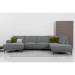 Wohnlandschaft OTTO HOME "XXL Sofa Oland, Struktur, Flachgewebe, Luxus-Microfaser, Boucle", grau (dunkelgrau), B:345cm H:85cm T:210cm, 100% Polyester, Sofas, Wohnlandschaft, U-Form, 345 cm, Wellenunterfederung, Skandi-Design, Metallf&uuml;&szlig;e