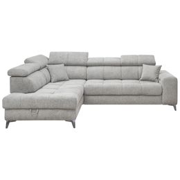 Ecksofa ED EXCITING DESIGN "Sydney L-Form", grau (taupe), B:282cm H:86cm T:198cm, 92% Polyester, 8% Nylon, Sofas, Ecksofa, motorischer Sitztiefenverstellung, USB-Port & 2 Zierkissen