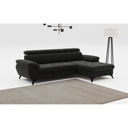 Ecksofa COTTA "Hudson L-Form, B: 261 cm", schwarz, B:261cm T:166cm, Sofas, Ecksofa, mit Kopfteilverstellung, optional Bettfunktion & Bettkasten
