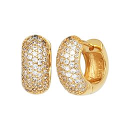Paar Creolen Jobo "Ohrringe breit", goldfarben, Ohrringe, Damen, 13,9mm, Silber 925 (Sterlingsilber), 925 Silber vergoldet mit 140 Zirkonia