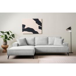 Ecksofa Home Affaire "TVINNU, L-Form, 275cm, in Cord und Leinenoptik", grau (hellgrau), B:275cm H:83cm T:173cm, Sofas, Ecksofa, wahlweise Recamiere rechts/links, schwarze F&uuml;&szlig;e, bequemer Sitzkomfort