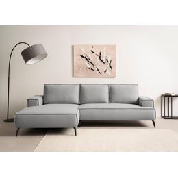 Ecksofa Home Affaire "TVINNU, L-Form, 275cm, in Cord und Leinenoptik", silber (silbergrau), B:275cm H:83cm T:173cm, Sofas, Ecksofa, wahlweise Recamiere rechts/links, schwarze F&uuml;&szlig;e, bequemer Sitzkomfort