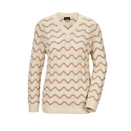 Rundhalspullover GOLDNER "Eleganter Ajour-Pullover", Damen, Gr. 54, beige (cremewei&szlig;, gemustert), Obermaterial: 50% Baumwolle CO. 50% Polyacryl PAN., Rippe, Pullover Rundhalspullover, Ajourstruktur