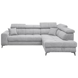 Ecksofa ED EXCITING DESIGN "Sydney L-Form", grau (hellgrau), B:282cm H:86cm T:198cm, 92% Polyester, 8% Nylon, Sofas, Ecksofa, motorischer Sitztiefenverstellung, USB-Port & 2 Zierkissen