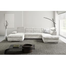 Wohnlandschaft WERK2 "Cordoba inkl. Bett, Bettkasten & Kopfteilfunktion, Breite 359 cm", beige (natur), B:359cm H:86cm T:232cm, 100% Polyester, Sofas, Wohnlandschaft, bequem, komfortable Wellenunterfederung, inkl. Schlaffunktion, U-Form