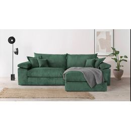 Ecksofa Home Affaire "Soft&Cosy XXL L-Form, B: 303 cm - OTTO. Verl&auml;ssliche Qualit&auml;t.", gr&uuml;n (dunkelgr&uuml;n), B:303cm T:187cm, 100% Polyester, Sofas, Ecksofa, Mega-Sofa, Cord oder Chenille-Struktur, mit Federkern & 4 Zierkissen, Topseller