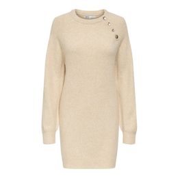 Strickkleid Only "ONLFI LIFE LS BUTTON ONEC DRESS ZL KNT", Damen, Gr. S, N-Gr, beige (pumice stone detail:melange, gold button), Feinstrick, Obermaterial: 50% Polyacryl, 50% Polyester, meliert, figurbetont, Rundhals, Kleider Strickkleid