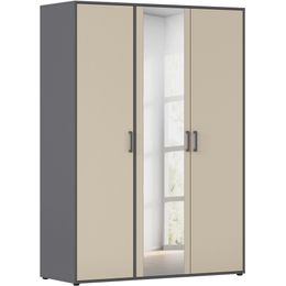 Dreht&uuml;renschrank Rauch "Kleiderschrank Schrank Garderobe W&auml;scheschrank VOYAGER", beige (champagner), graumetallic, B:140cm H:194cm T:53cm, Holzwerkstoff, Schr&auml;nke, Dreht&uuml;renschrank, mit modernen Griffen in Graumetallic und Spiegel