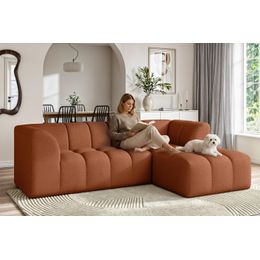 Ecksofa Home Affaire "TUURE L-Form, Verl&auml;ssliche Qualit&auml;t, moderne Steppung, Breite 255cm", rot (ziegelrot), B:255cm H:81cm T:177cm, 100% Polyester, Sofas, Ecksofa, Bubble Optik, moderne Steppung, hoher Sitzkomfort, Wellenunterfederung
