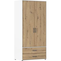 Dreht&uuml;renschrank Rauch "Kleiderschrank Schrank Garderobe W&auml;scheschrank VOYAGER", alpinwei&szlig;, eiche artisan, griffe graumetallic, B:93cm H:194cm T:53cm, Holzwerkstoff, Schr&auml;nke, Dreht&uuml;renschrank, mit 2 modernen Griffvarianten, mit Au&szlig;enschubladen MADE IN GERMANY, Topseller