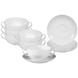 Tasse Seltmann Weiden "Suppentassen mit Untertassen Rondo/Liane 360 ml 6er Set wei&szlig;", wei&szlig;, 12 tlg., Porzellan, Trinkgef&auml;&szlig;e, Tasse