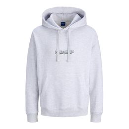 Jack & Jones Kapuzensweatshirt JACK & JONES "JORBLEECKER MINIMAL SWEAT HOOD", Herren, Gr. S, hellwei&szlig; detail:melange, angeraute Sweatware, Obermaterial: 60% Baumwolle, 40% Polyester, meliert, relaxed fit, Rippb&uuml;ndchen, Sweatshirts