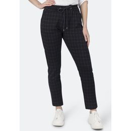 Jogg Pants STOOKER WOMEN "Berlin Karo Easy Fit Jeans", Damen, Gr. 44, L&auml;nge 29, blau (navy check), Twill, 73% Polyester, 25% Baumwolle, 2% Elasthan, gerade, unten schmal lang, Jeans, Tapered Fit Casual Twill Coloured Mit Gummibund f&uuml;r Damen