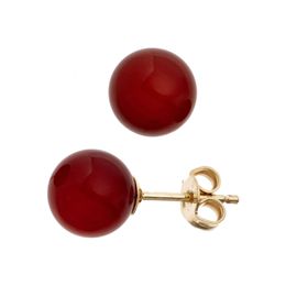 Paar Ohrstecker Jobo "Kugel Ohrringe 8 mm rot", gelbgold 333, Ohrringe, Damen, 8mm, Gelbgold 333, 333 Gold mit Karneol