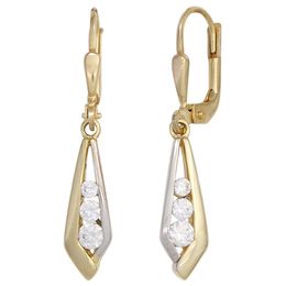 Paar Ohrh&auml;nger Jobo "Ohrringe in Bicolor-Optik", gelbgold 333, Ohrringe, Damen, Gelbgold 333, 333 Gold mit 6 Zirkonia