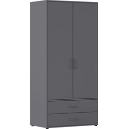 Dreht&uuml;renschrank Rauch "Kleiderschrank Schrank Garderobe W&auml;scheschrank VOYAGER", graumetallic, griffe graumetallic, B:93cm H:194cm T:53cm, Holzwerkstoff, Schr&auml;nke, Dreht&uuml;renschrank, mit 2 modernen Griffvarianten, mit Au&szlig;enschubladen MADE IN GERMANY, Topseller
