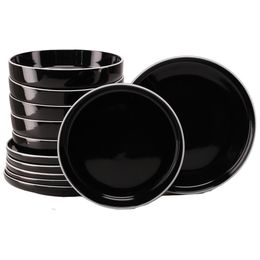 Tafelservice Creatable "Nordic Gourmet, Service 12-tlg.", schwarz, 12, Steinzeug, Geschirr-Sets, Tafelservice, Minimalistisches Design, Gl&auml;nzende Glasur, Nordische &Auml;sthetik