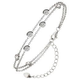 Silberarmband Jobo "Armband 2-reihig 15 cm bis 19,5 cm verstellbar", silber 925, wei&szlig;, Armb&auml;nder, Damen, 19,5cm, Silber 925 (Sterlingsilber), Silberarmband, 925 Silber mit 7 Zirkonia