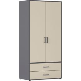 Dreht&uuml;renschrank Rauch "Kleiderschrank Schrank Garderobe W&auml;scheschrank VOYAGER", beige (champagner), graumetallic, griffe graumetallic, B:93cm H:194cm T:53cm, Holzwerkstoff, Schr&auml;nke, Dreht&uuml;renschrank, mit 2 modernen Griffvarianten, mit Au&szlig;enschubladen MADE IN GERMANY, Topseller