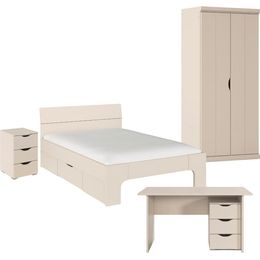 Jugendzimmer-Set Rauch "Kinderzimmer Komplettzimmer Schlafzimmer-Set (4-tlg.) MARLENE", beige (beige (champagner)), Schrank 2-trg. - Ausstattung PREMIUM + ohne Matratze, B/H: 140cm x 200cm, Schrank 2-trg. - Ausstattung PREMIUM, Holzwerkstoff, Schlafzimmerm&ouml;bel-Sets, erh&auml;ltlich in verschiedenen Bett- und Schrank-Breiten MADE IN GERMANY