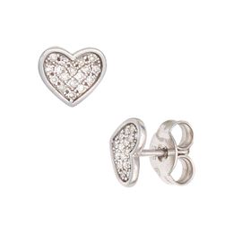 Paar Ohrstecker Jobo "Ohrringe Herz 6,5 mm", wei&szlig;gold 585, Ohrringe, Damen, SI = kleine Einschl&uuml;sse, Diamanten Wei&szlig;gold 585, Diamanten, Wei&szlig;gold 585, 585 Wei&szlig;gold mit 34 Diamanten