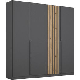 Dreht&uuml;renschrank Rauch "Kleiderschrank Schrank Garderobe Breiten 181/226/271 cm LAMELLA", graumetallic, eiche artisan, B:181cm H:210cm T:54cm, Holzwerkstoff, Schr&auml;nke, Dreht&uuml;renschrank, elegante Lamellen-Auflage in 3D Akustikpaneel Optik MADE IN GERMANY