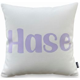 Dekokissen done. "HASE", beige, lavender, schriftzug bedruckt, B:45cm L:45cm, Polyester, Dekokissen_Sitzkissen_Kissenh&uuml;llen, Weicher Chenille-Stoff Kuschelige Beflockung