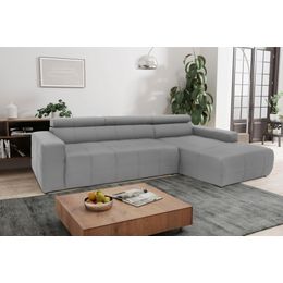 Ecksofa DOMO collection "Brandon gro&szlig;e Ausf&uuml;hrung B/T/H: 289/177/80 cm, auch in Leder und Cord", grau (hellgrau), B:285cm H:80cm T:175cm, Luxus-Microfaser in Antikleder-Optik (100% Polyester);Luxus-Microfaser (100% Polyester);Kunstleder SOFTLUX, Sofas, Ecksofa, mit Kopfteilverstellung, wahlweise Sitztiefenverstellung, L-Form