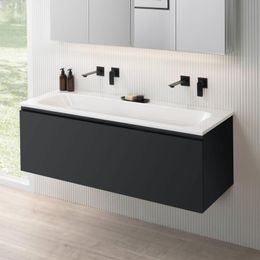 rivea Dia Unterschrank B: 141 cm mit 1 Auszug, Doppelwaschtisch ohne Hahnloch wei&szlig;,, BR0044BM+BR0126WH,