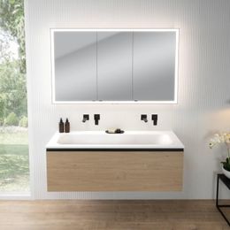 rivea Dia Unterschrank B: 141 cm mit 1 Auszug, Waschtisch ohne Hahnloch wei&szlig;, mit n60 Spiegelschrank,, BR0044SO+BR0126WH+BN0495MI,