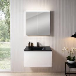 rivea Dia Unterschrank B: 81 cm mit 1 Auszug, Waschtisch mit 1 Hahnloch schwarz matt, mit n50 Spiegelschrank,, BR0037WH+BR0049BM+BN0473MI,