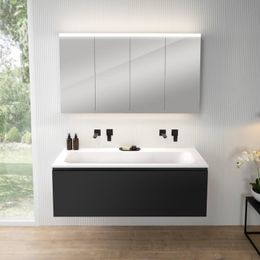 rivea Dia Unterschrank B: 141 cm mit 1 Auszug, Waschtisch ohne Hahnloch wei&szlig;, mit n50 Spiegelschrank,, BR0044BM+BR0126WH+BN0511MI,