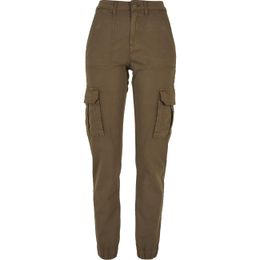 Stoffhose Urban Classics "Urban Classics Damen Ladies Cotton Twill Utility Pants", Damen, Gr. 30, Normalgr&ouml;&szlig;en, olive, 98% Baumwolle, 2% Elasthan, unifarben, relaxed fit, Hosen Stoffhose