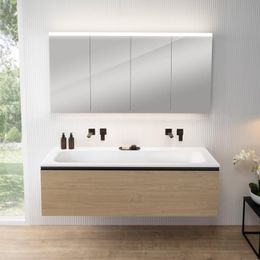rivea Dia Unterschrank B: 161 cm mit 1 Auszug, Waschtisch ohne Hahnloch wei&szlig; matt, mit n50 Spiegelschrank,, BR0045SO+BR0128WM+BN0512MI,