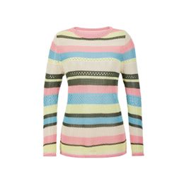 Strickpullover GOLDNER "Ringelpullover mit Lochmuster", Damen, Gr. 40, bunt (bunt, gemustert), Obermaterial: 50% Baumwolle CO. 50% Polyacryl PAN., gerade, U-Boot-Ausschnitt, Pullover Strickpullover, modisches Lochmuster mit Ringel