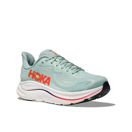 Laufschuh Hoka One One "CLIFTON 10", Herren, Gr. 46,5, sage, neon flame, Synthetik, Textil, Schuhe Laufschuh