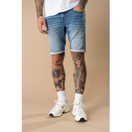 Shorts PETROL INDUSTRIES "Men Shorts Denim", Herren, Gr. XXL (44), N-Gr, medium indigo, Denim/Jeans, Obermaterial: 77% Baumwolle, 21% Polyester, 2% Elasthan, slim fit kniefrei, Hosen Shorts, Slim Fit